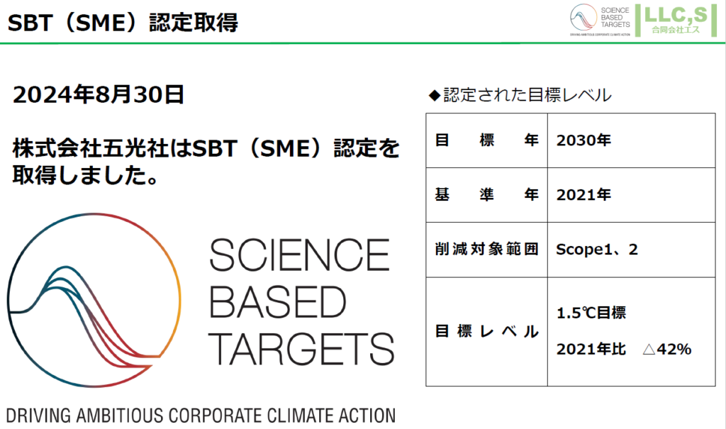 Science Based Targets（SBT）認定を取得しました | 株式会社五光社｜東京都羽村市の生産技術・保全技術代行商社